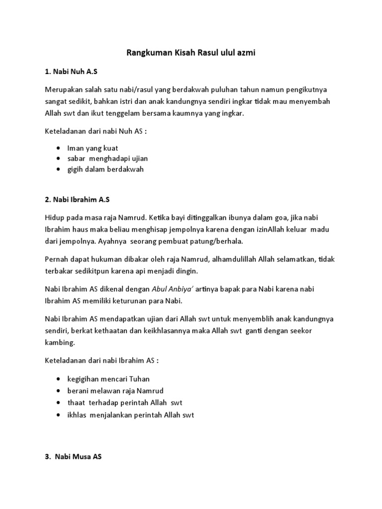 Rangkuman Kisah Rasul Ulul Azmi | PDF