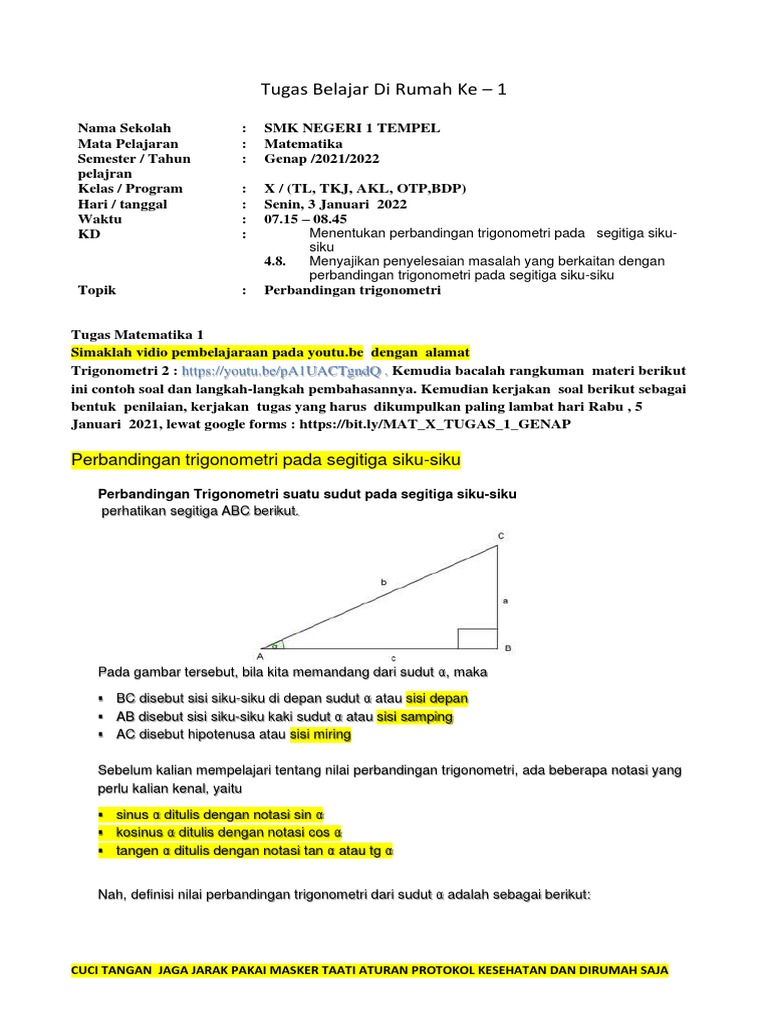 Perbandingan Trigonometri pada Segitiga Siku-Siku | PDF