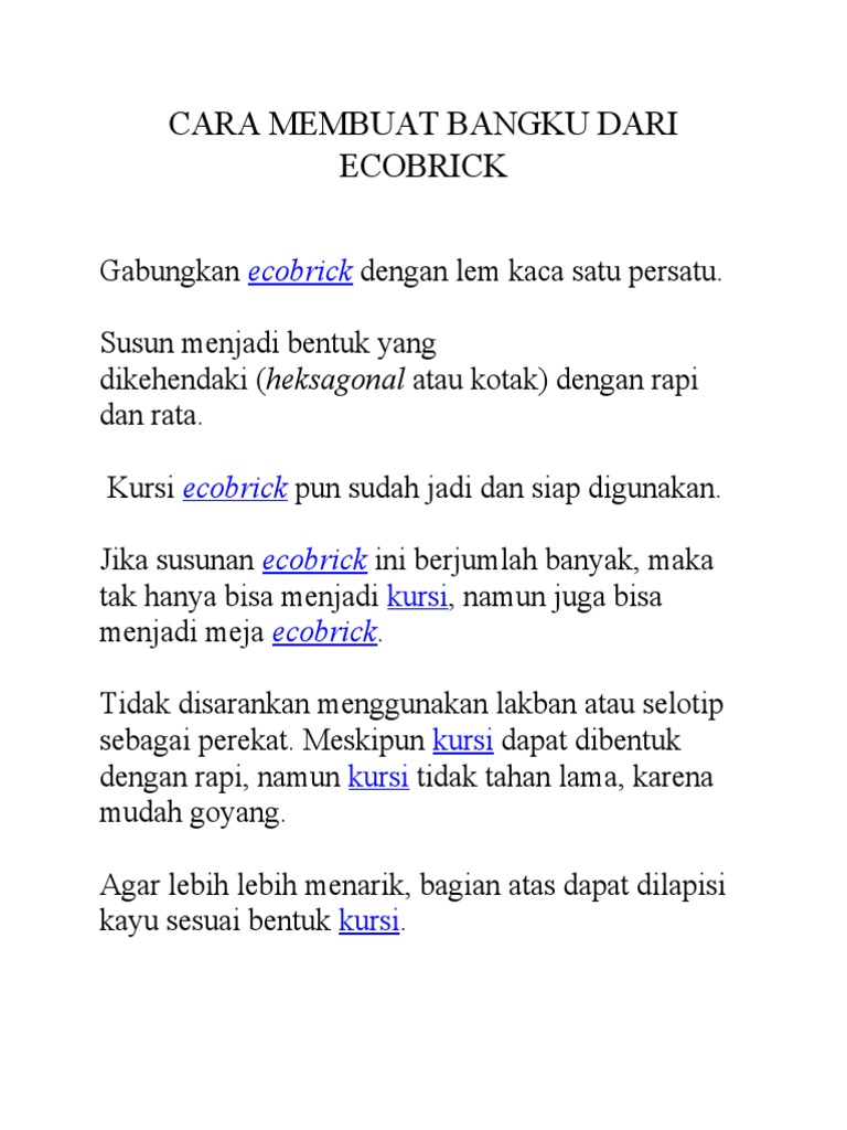 Cara Membuat Bangku Dari Ecobrick | PDF
