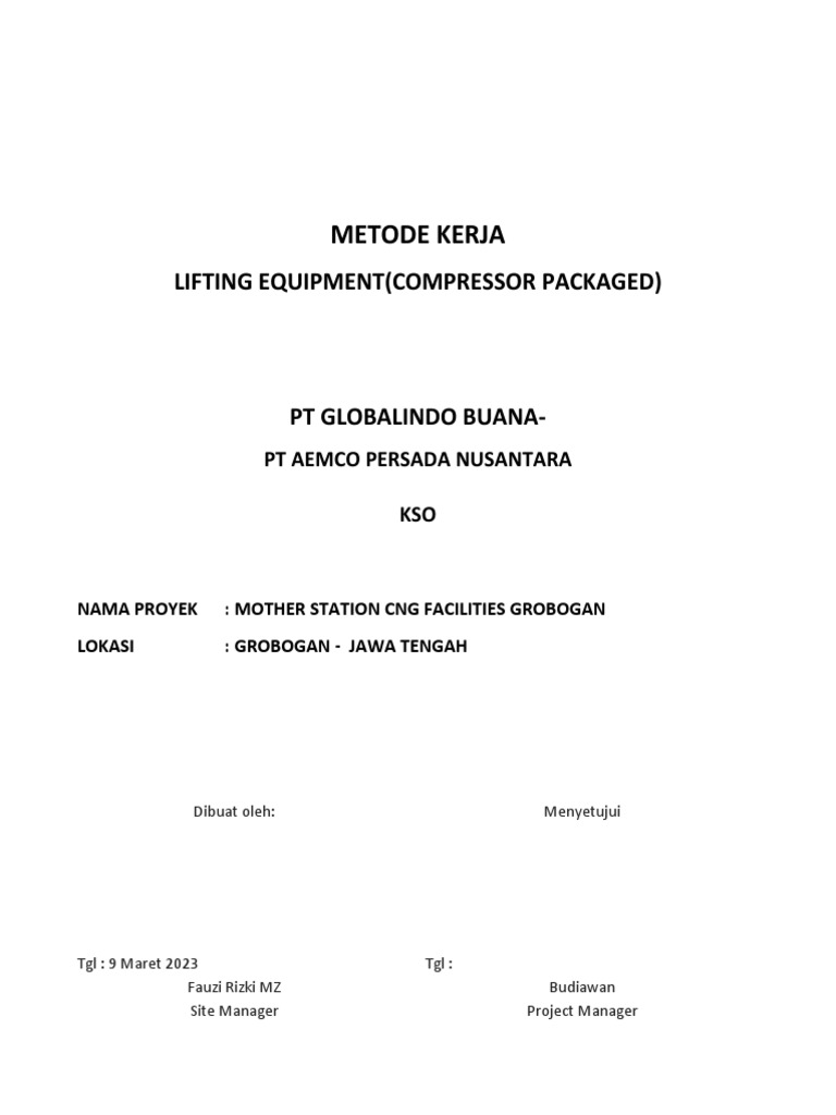 Metode Kerja Lifting Equipment CNG | PDF