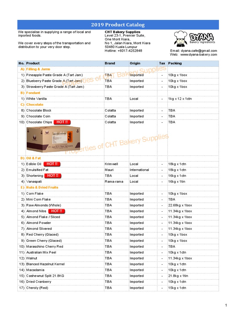Dyana Bakery Ingredients Catalogue-Catalogue PDF | PDF | Popcorn ...