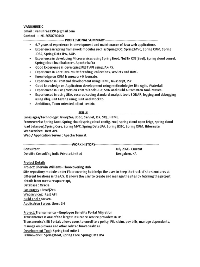 Naukri VANISHREEC (6y 9m) | PDF | Spring Framework | Web Service