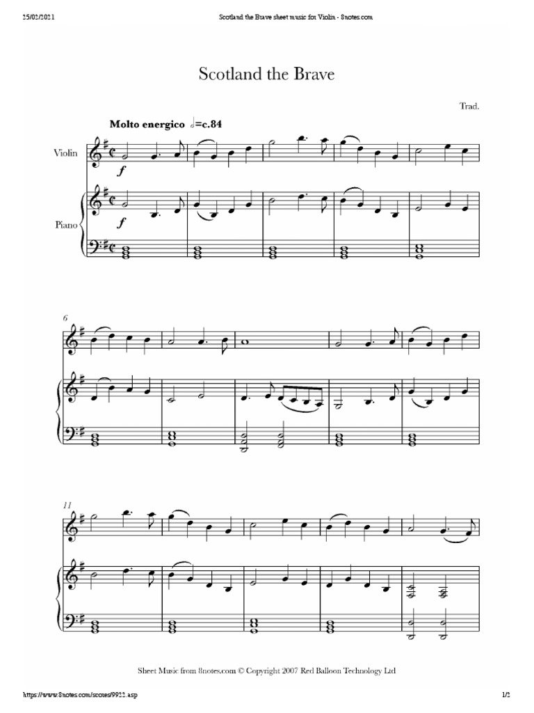 Scotland The Brave Sheet Music For Violin | PDF
