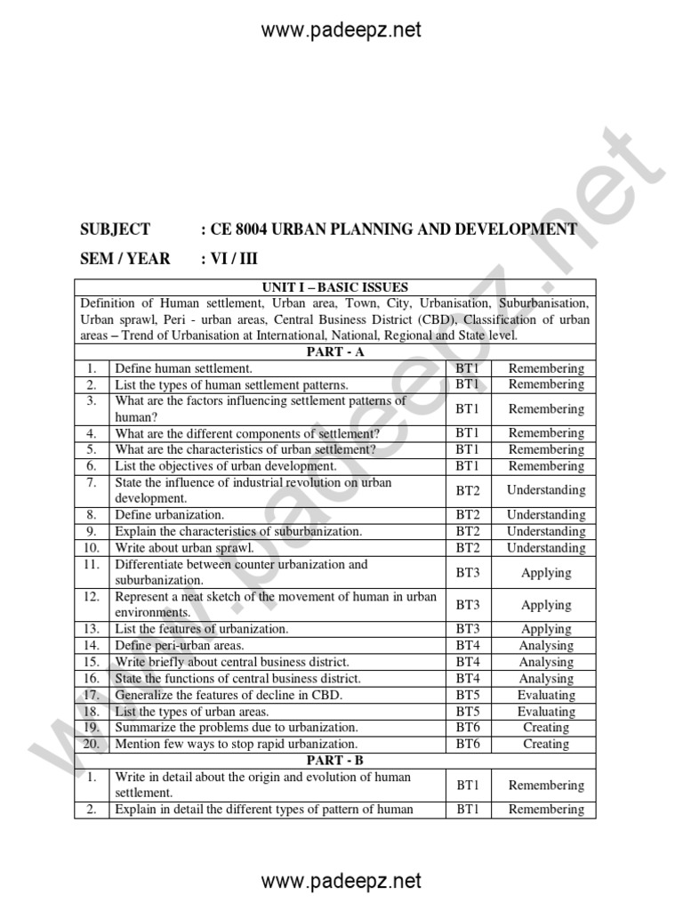 CE8004 QB Urban Planning and Development | PDF | Urbanization | Urban ...