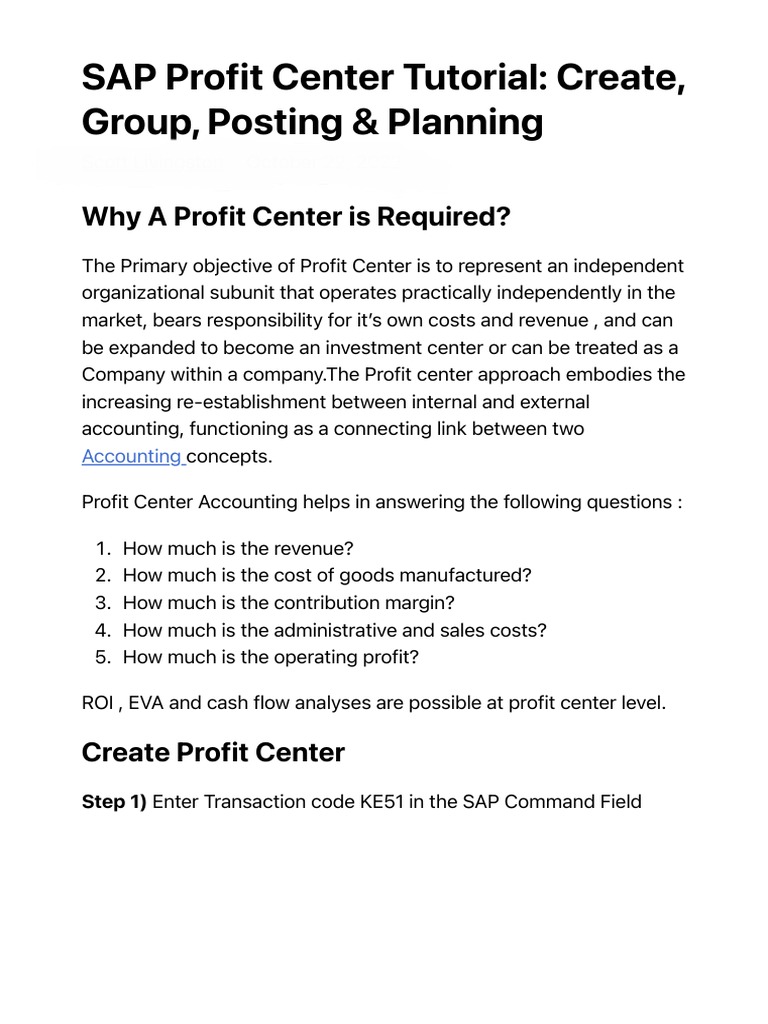 SAP Finance SAP Profit Center Tutorial 1674309483 | PDF | Profit ...