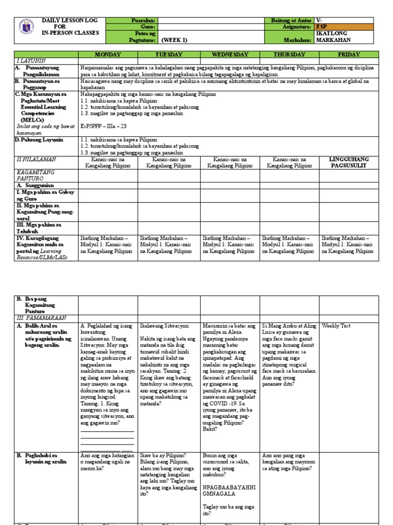 G5 Q3 W1 DLL ESP MELCs | PDF