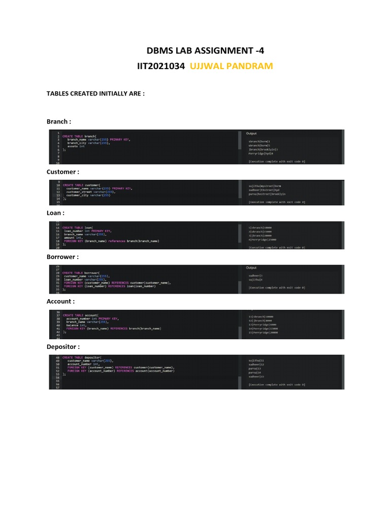DBMS Lab Assignment: SQL Queries | PDF | Deposit Account | Loans