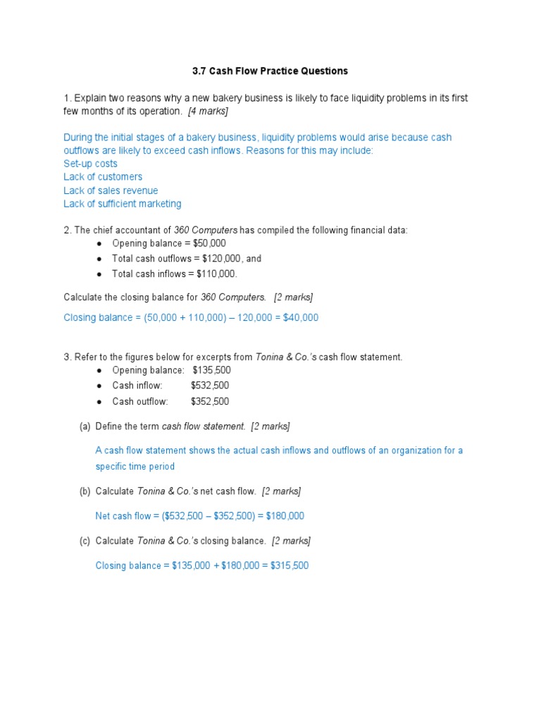 3.7 Cash Flow Practice Questions | PDF | Cash Flow Statement | Cash