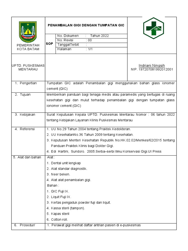 Sop - Penambalan Gigi Dengan Tumpatan Gic | PDF | Sains & Matematika