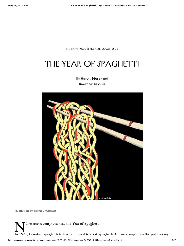 "The Year of Spaghetti," by Haruki Murakami The New Yorker | PDF | Food ...