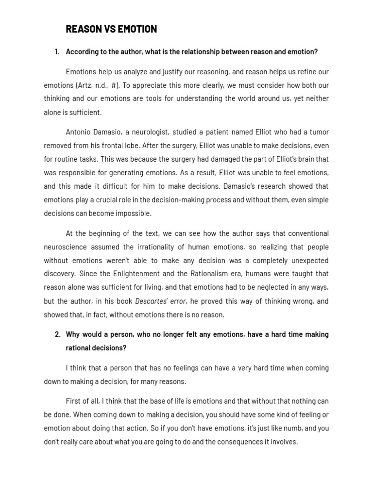 Reason Vs Emotion | PDF | Reason | Emotions
