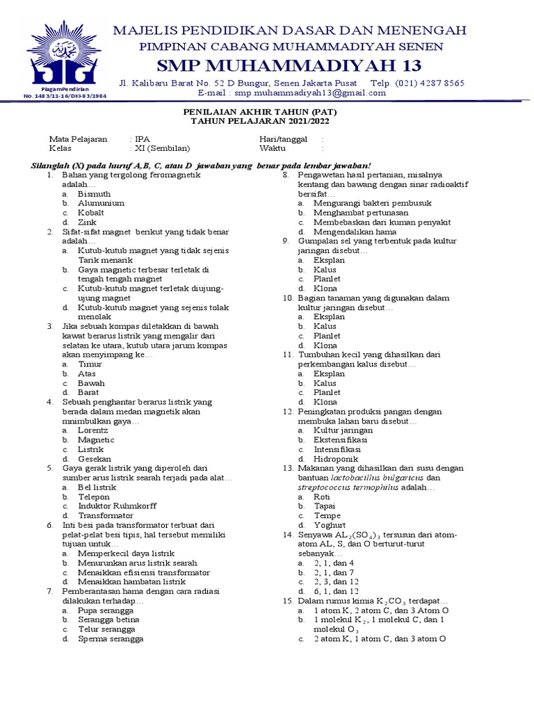 Soal Pat Ipa 2022 | PDF