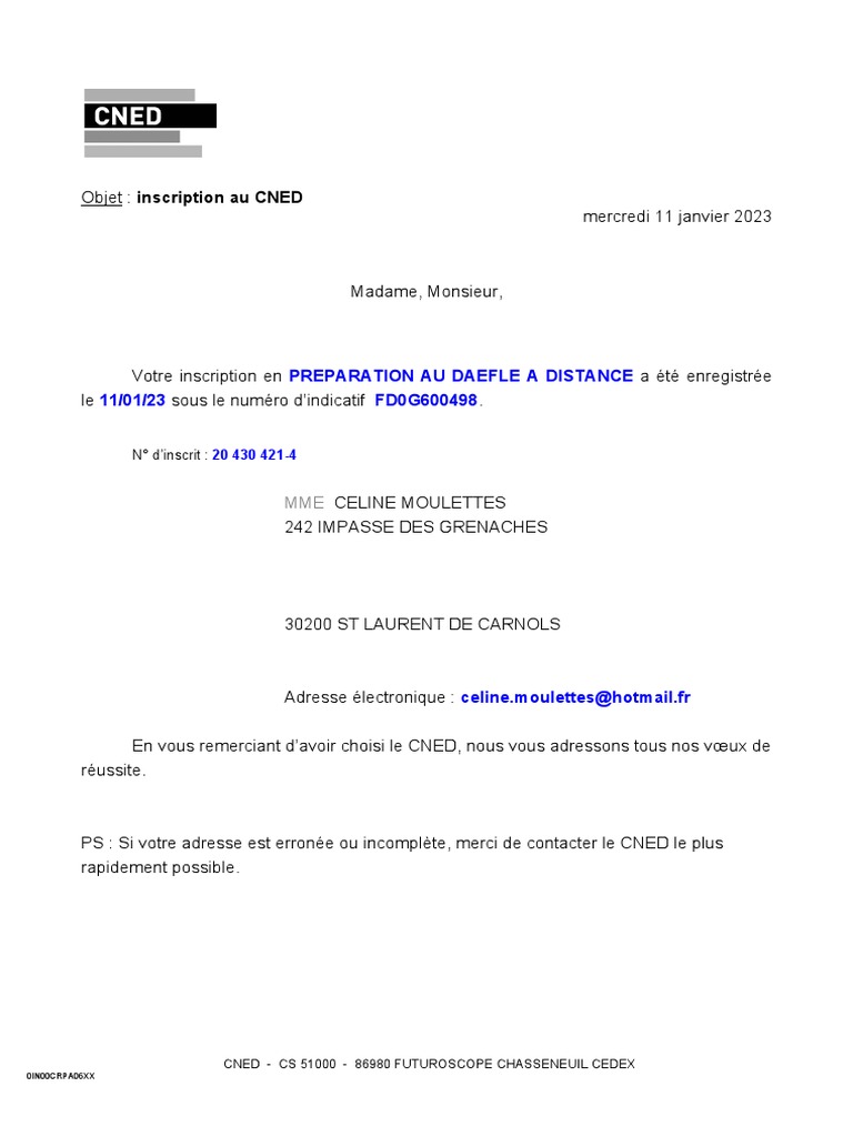 Inscription CNED PDF | PDF