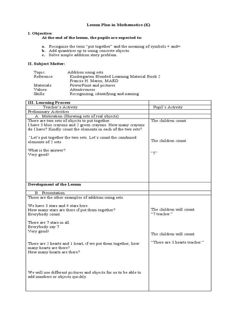 Lesson-Plan MathadditionV 1 Docxf | PDF | Teachers | Behavior Modification