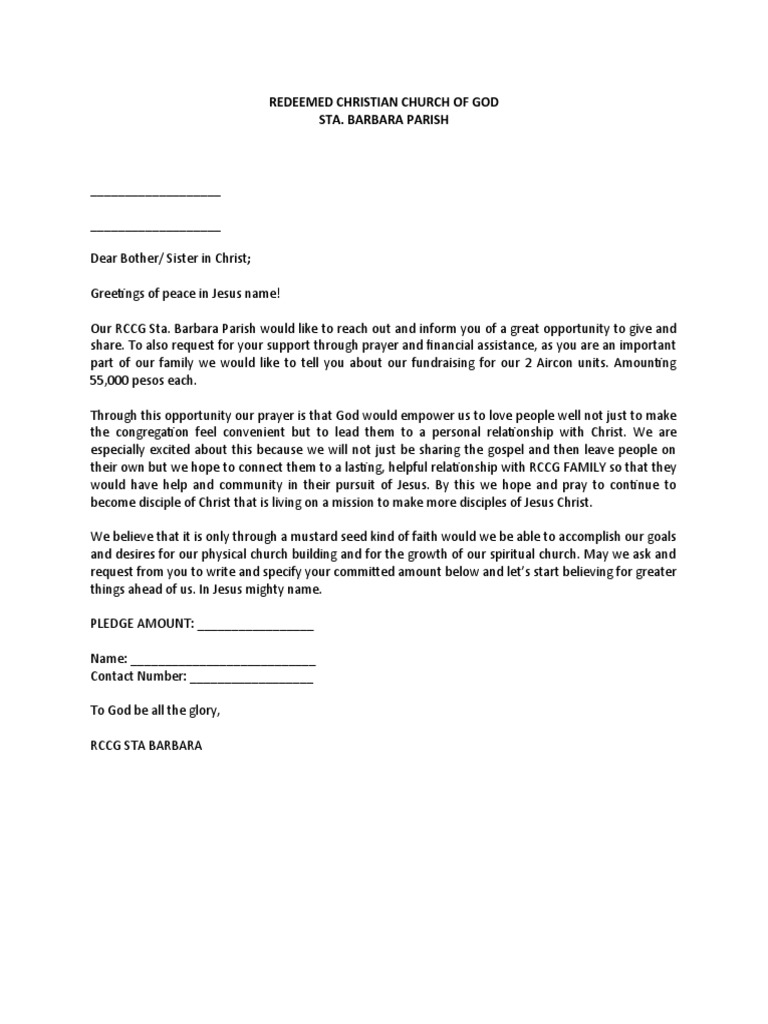 REDEEMED CHRISTIAN CHURCH OF GOD Pledge Form | PDF