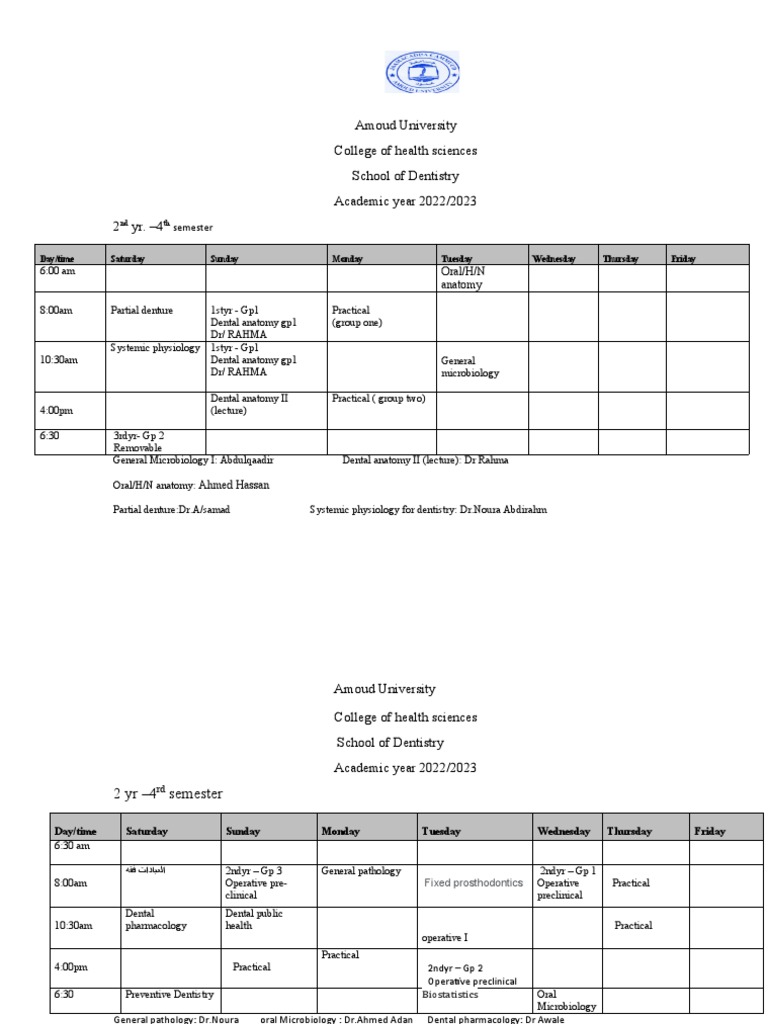 Dental School Class Schedule | PDF | Dentistry | Health Care