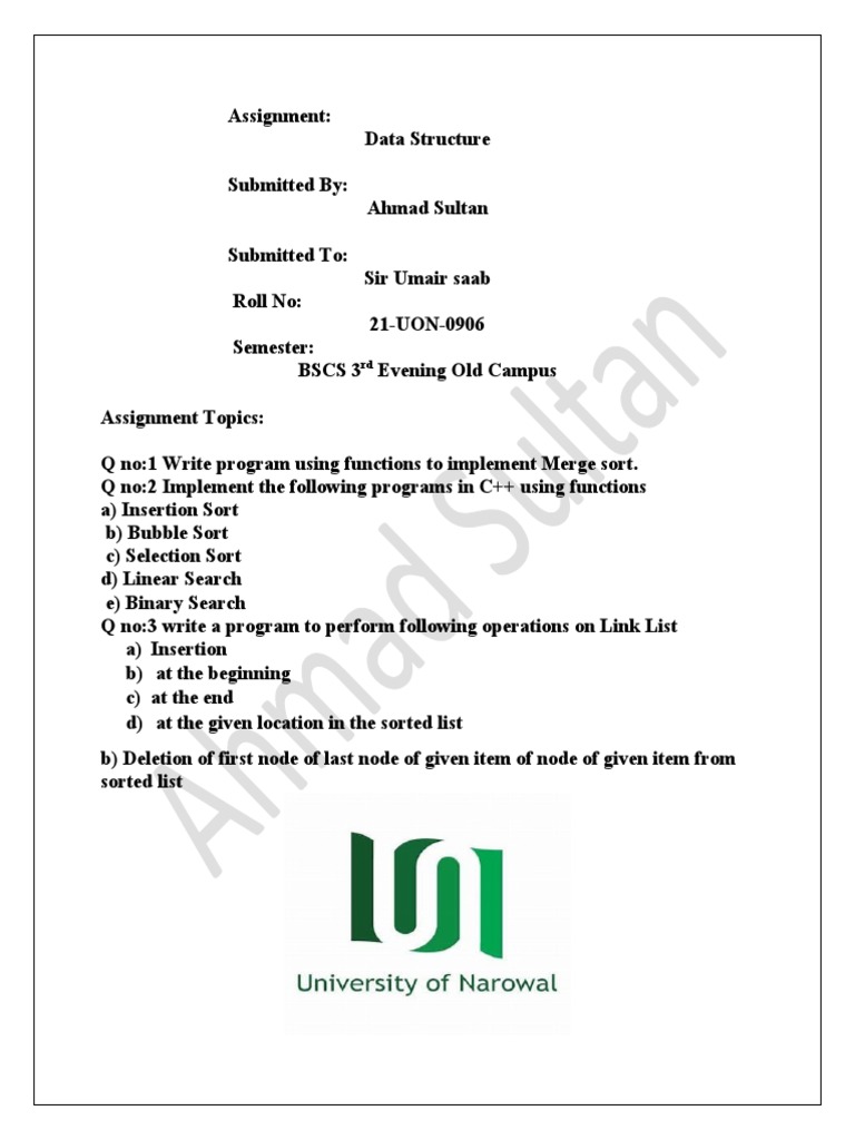 Data Structure Assignment | PDF | Computing | Software Engineering