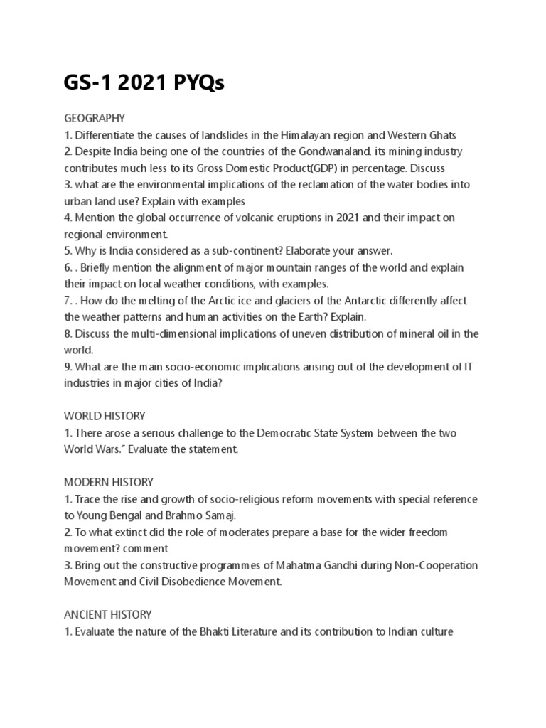 GS-1 2021 PYQs PDF | PDF
