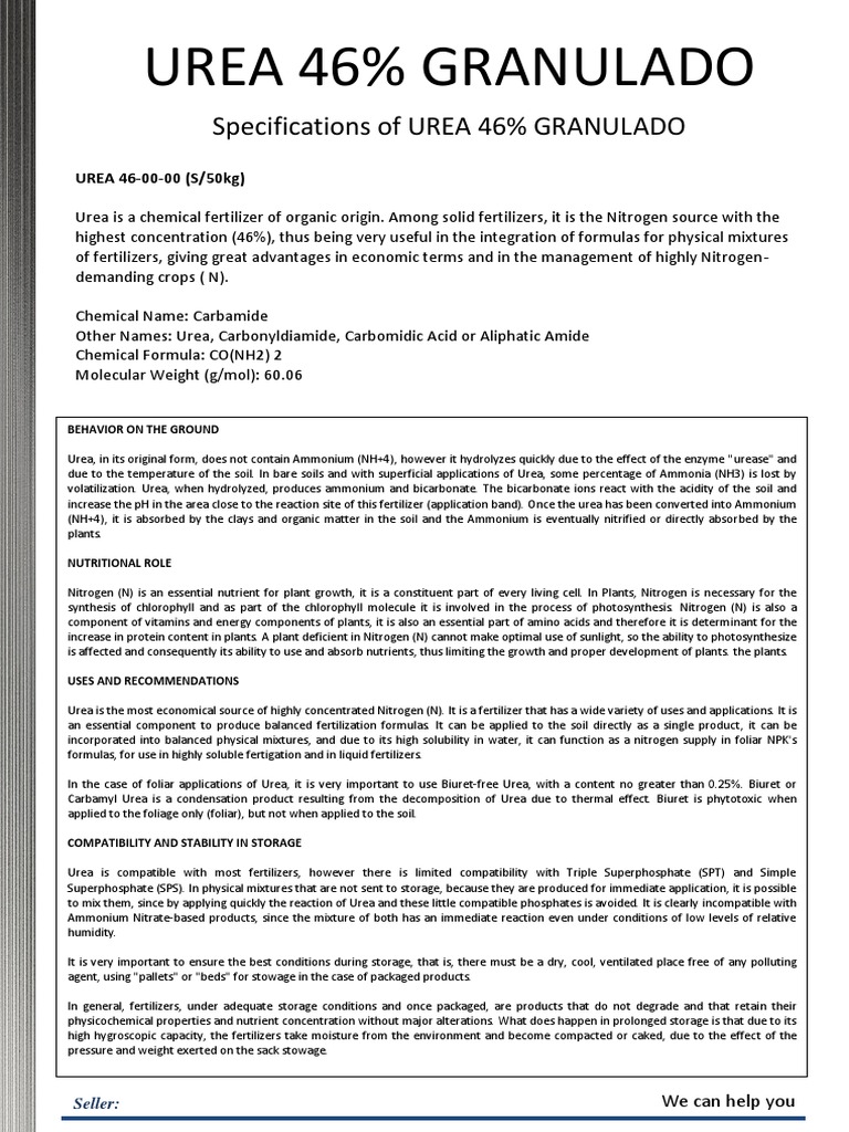 Specifications of UREA 46 GRANULADO | PDF | Urea | Fertilizer