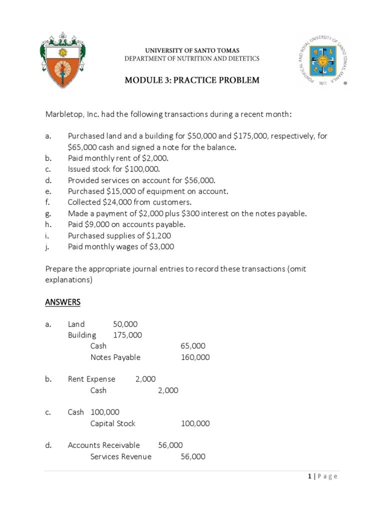 Acc 100 - Module 3 - Practice Problem With Answers PDF | PDF