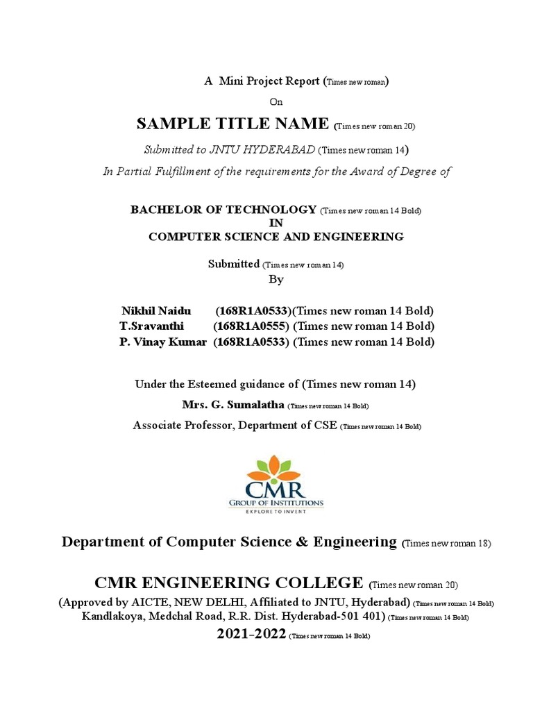 Cover Page of Mini Project 2020-21 | PDF | Career And Technical Education