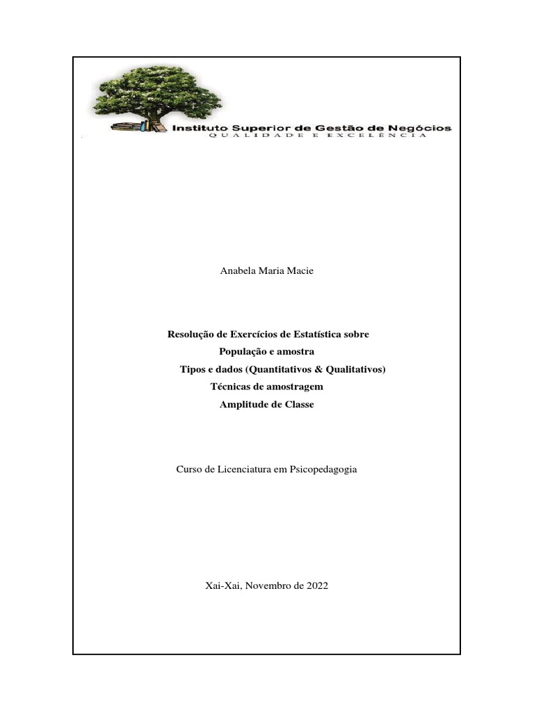 Anabela Macie Exercicios Estatistica ISGN 2022 | PDF | Amostragem ...