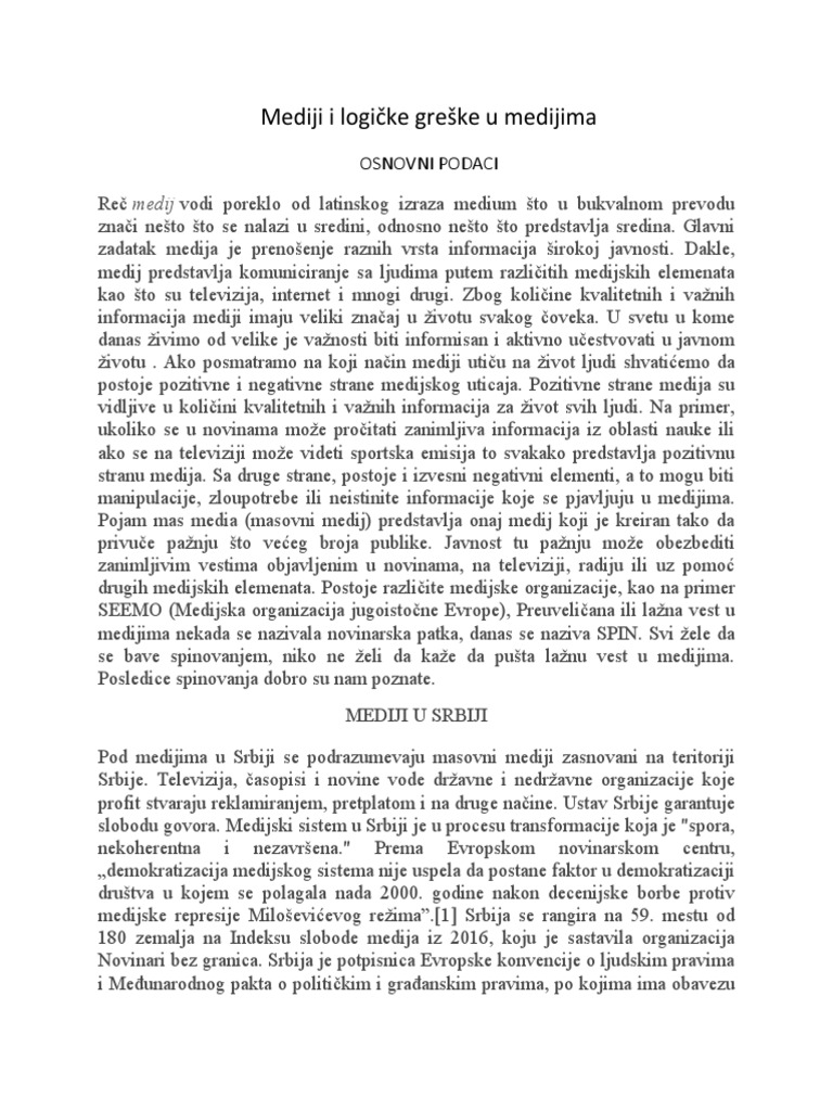 Mediji I Logičke Greške U Medijima | PDF