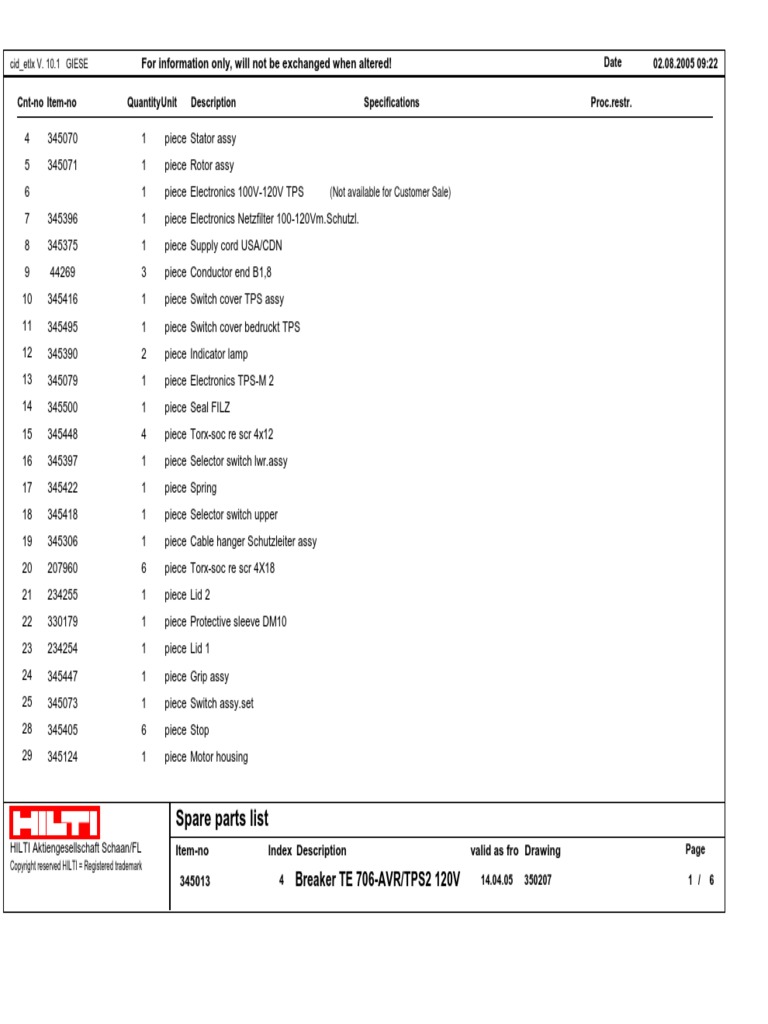 Hilti Te706 Avr PDF | PDF | Manufactured Goods | Machines