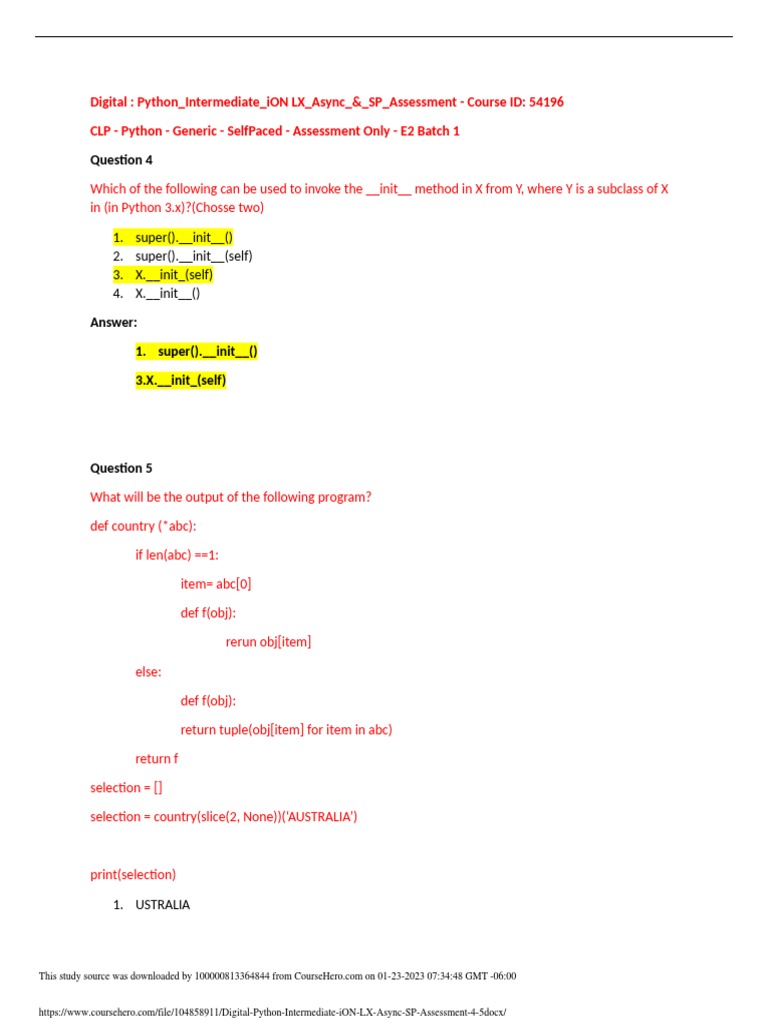 Python Intermediate iON LX Assessment | PDF