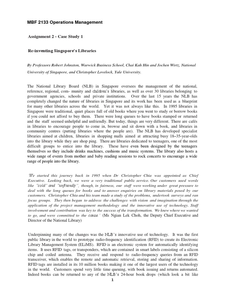 Case Study Reinventing Singapore Libraries PDF | PDF | Radio Frequency ...