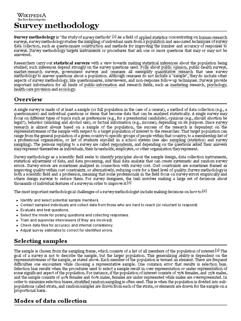 Survey Methodology - Wikipedia | PDF | Survey Methodology | Sampling ...