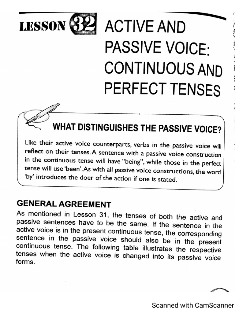 Active and Passive Voice: Continuous and Prefect Tenses Lesson 32 | PDF