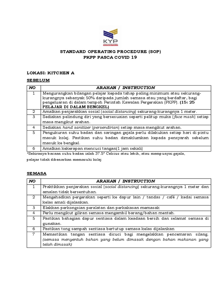 Sop Bengkel Kitchen | PDF