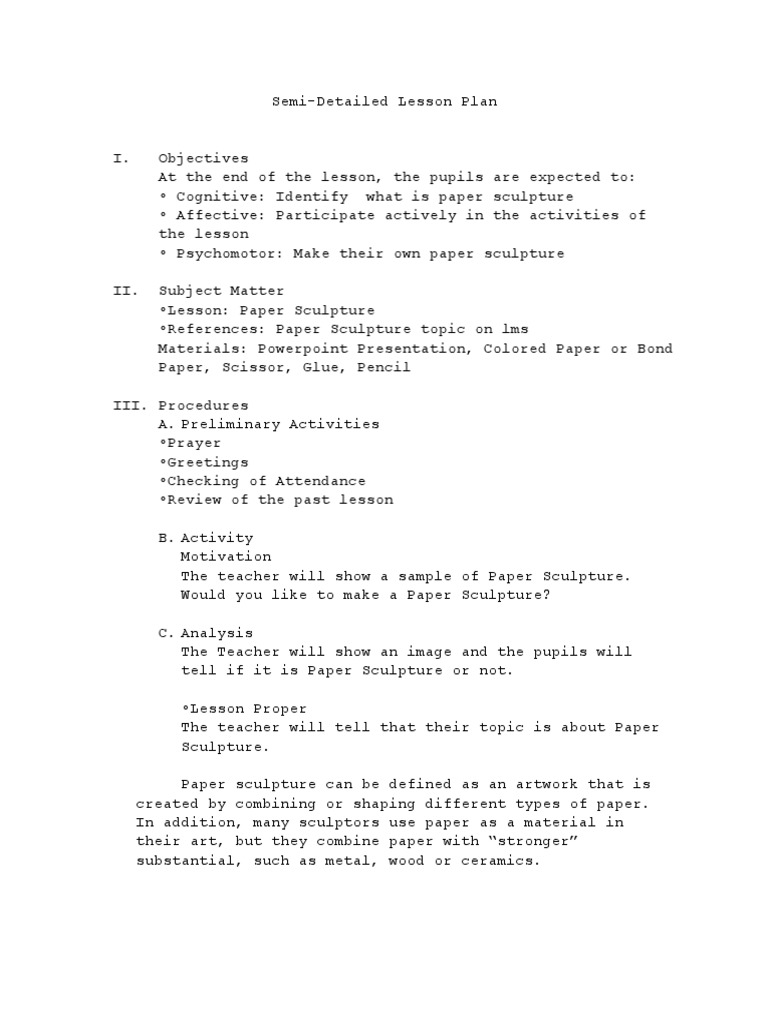 Semi-Detailed LP in Arts | PDF | Home & Garden | Art