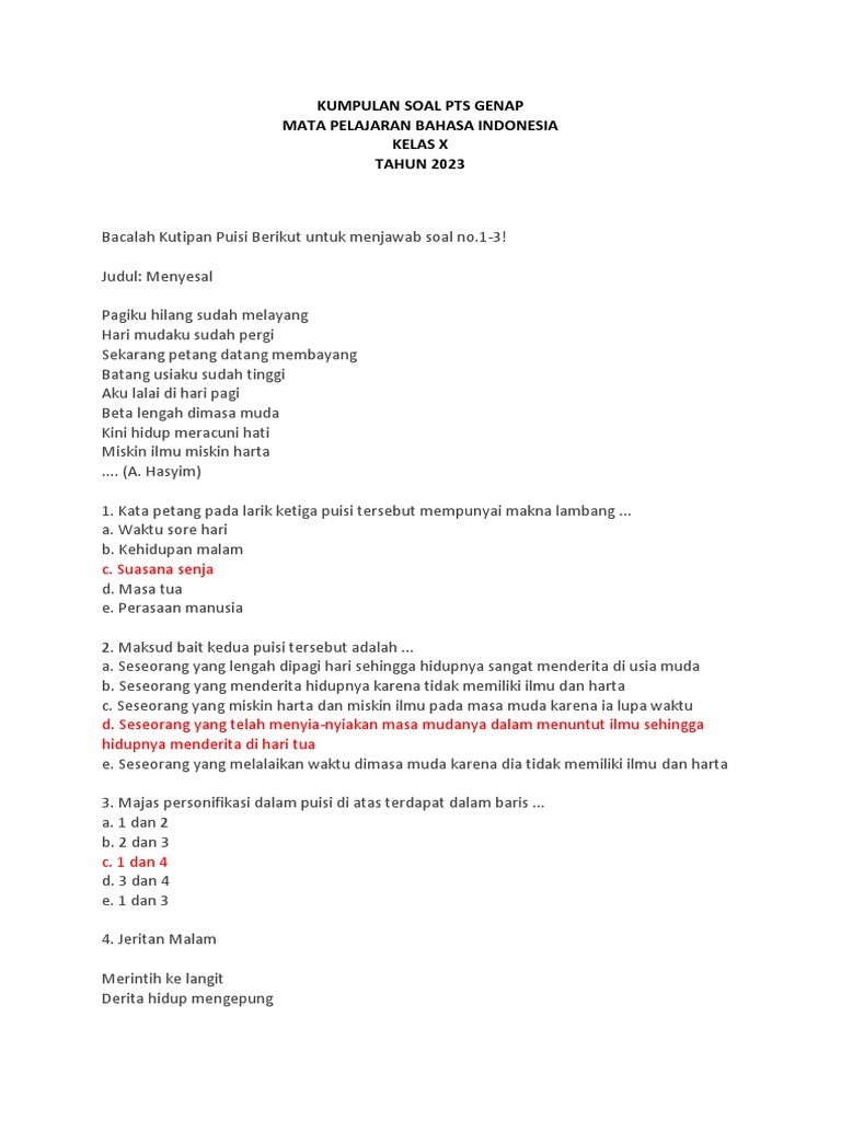 Kumpulan Soal PTS Genap KLS X 2023-1 PDF | PDF