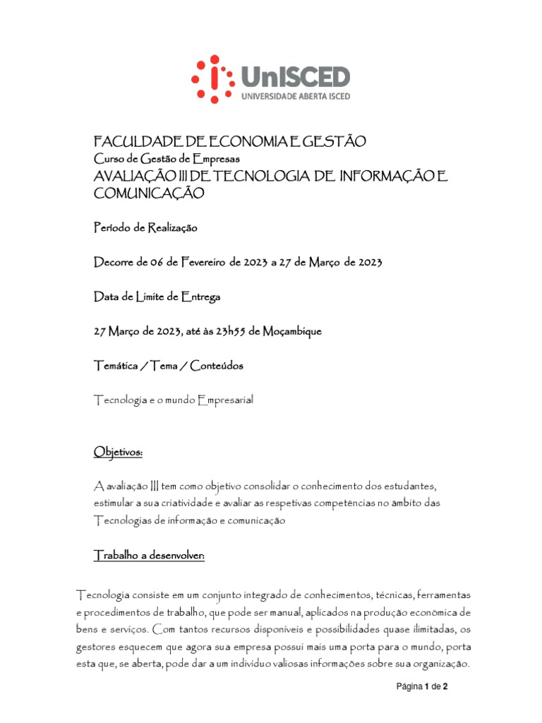 Avaliacao III TICS PDF | PDF | Economia | Economias