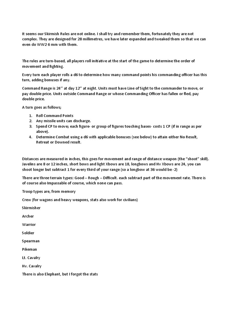 Skirmish Rules | Download Free PDF | Spear | Armour