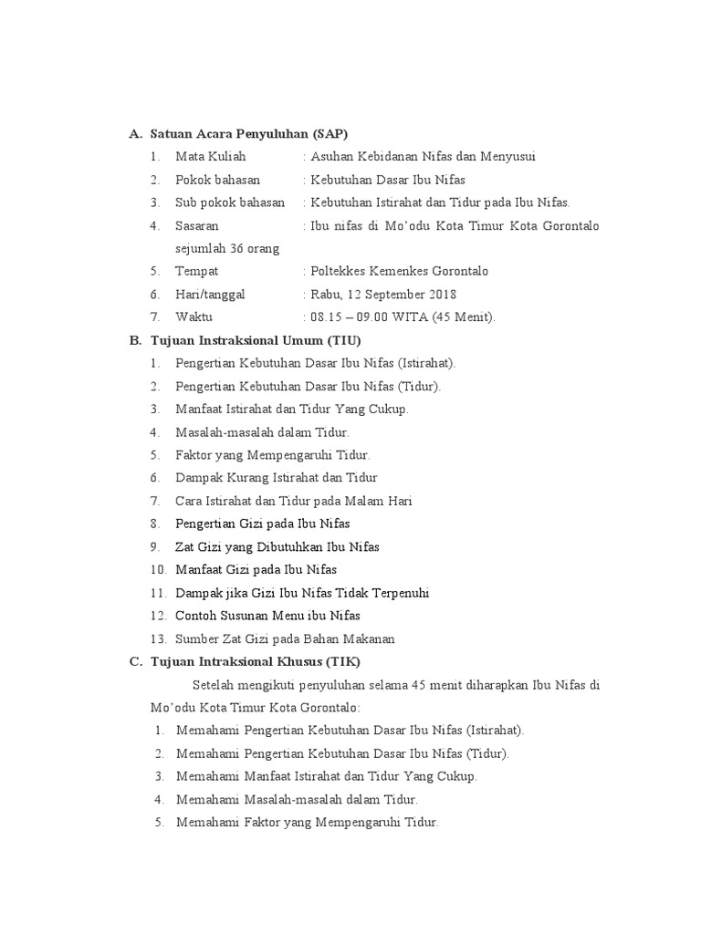 SAP Keb Istirahat Dan Nutrisi Fix | PDF