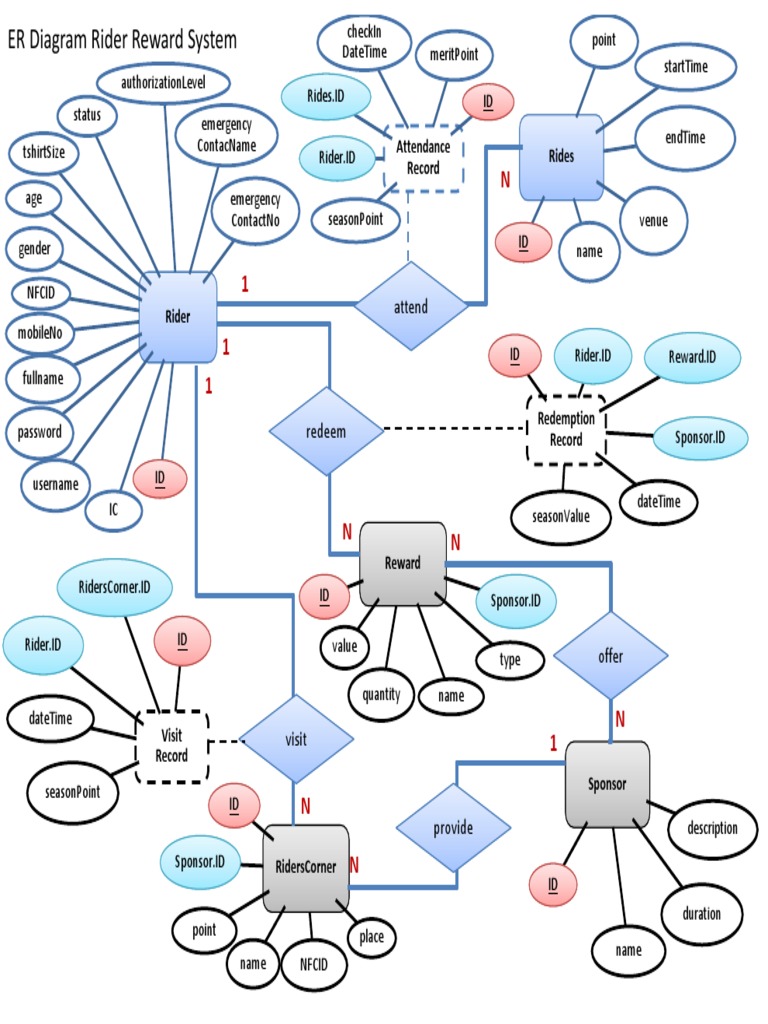 ER Diagram Rider Reward System | PDF