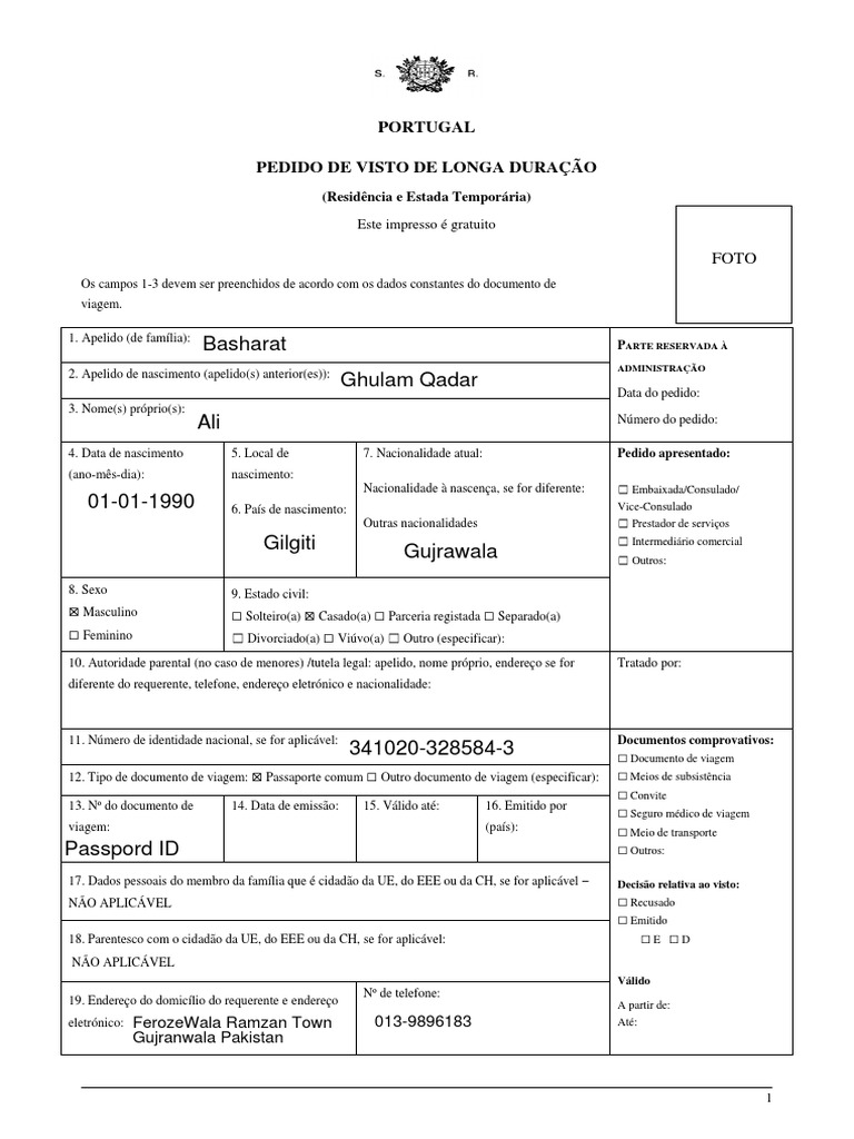 Formulario Visto Nacional PT PDF | PDF | Visto para viagem | Passaporte