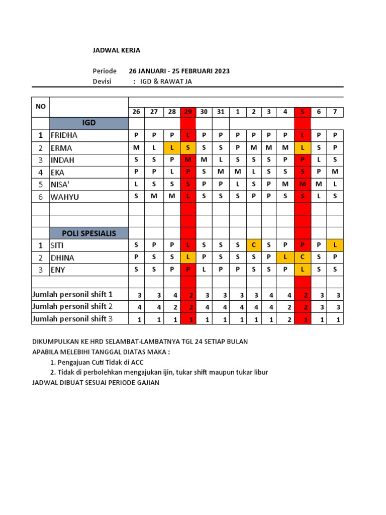 Jadwal Kerja IGD & Rawat Jalan | PDF