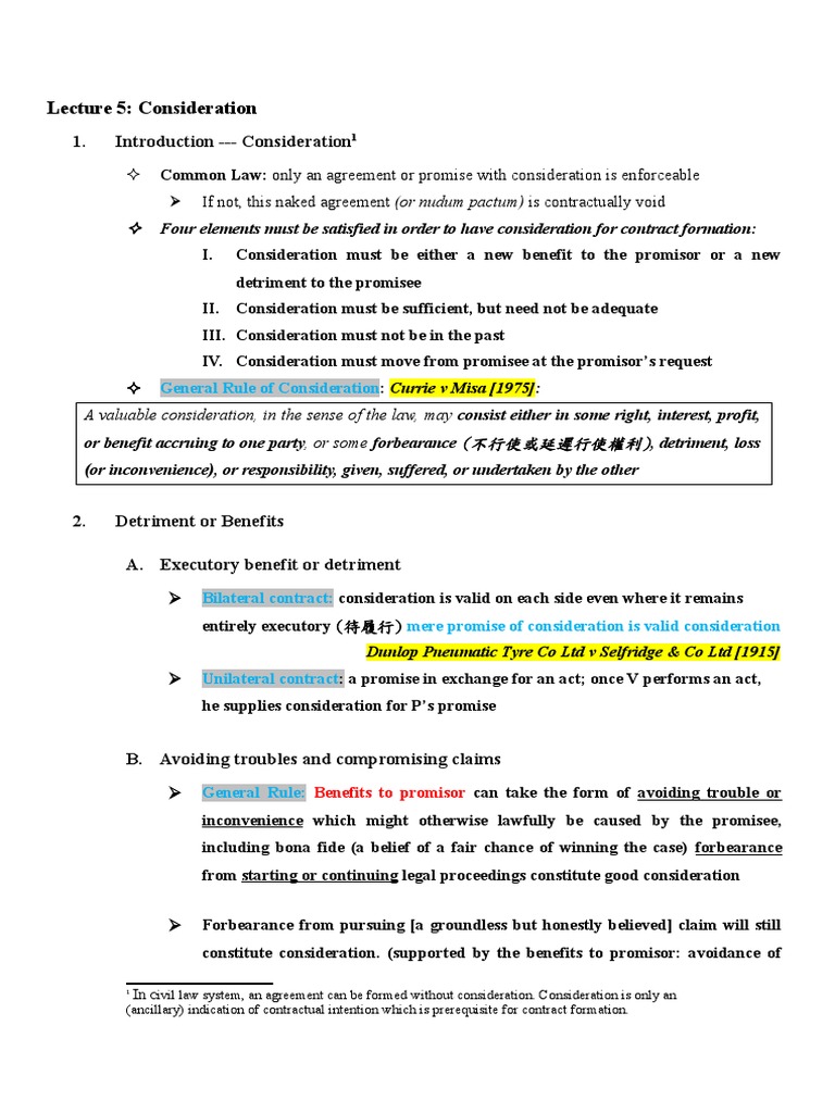 Lecture 5 Consideration | PDF | Consideration | Indemnity