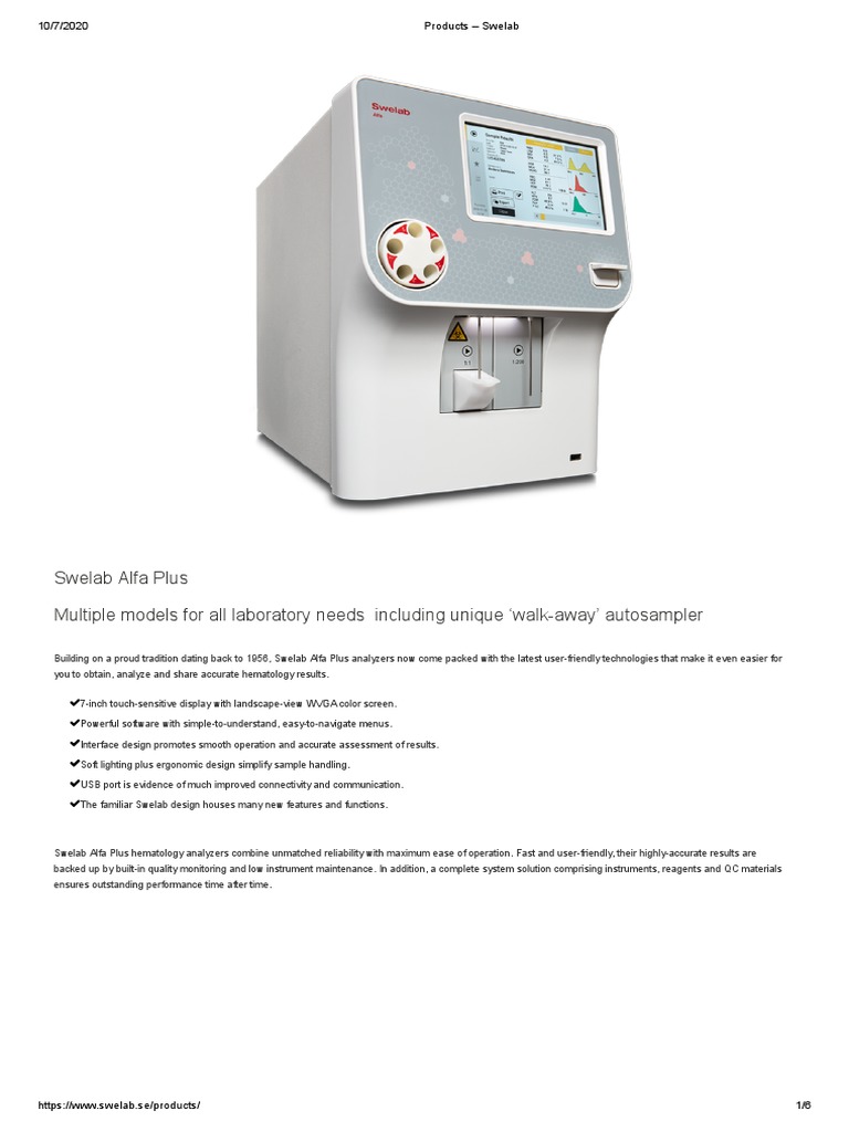 Swelab Alfa Plus Hematology Analyzer PDF | PDF | Barcode | Usability