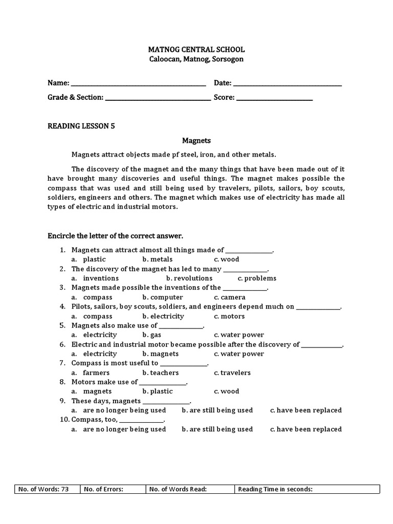 Reading Selection 5 | PDF | Compass | Electricity