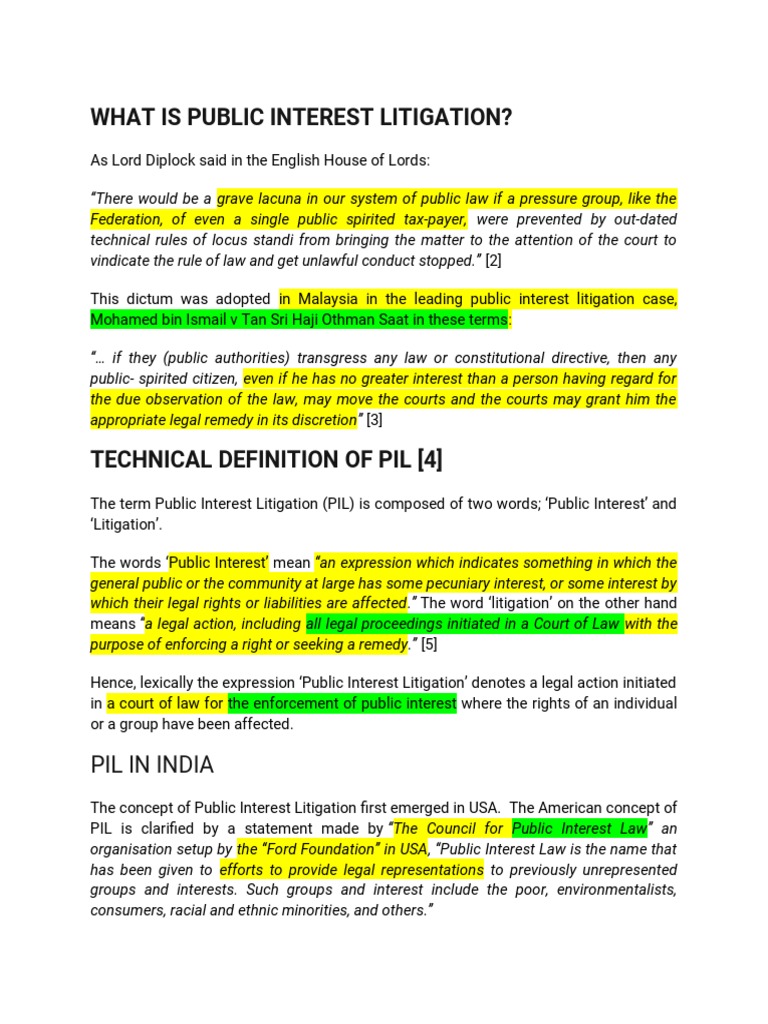 What Is Public Interest Litigation?: Pil in India | PDF | Supreme Court Of India | Standing (Law)