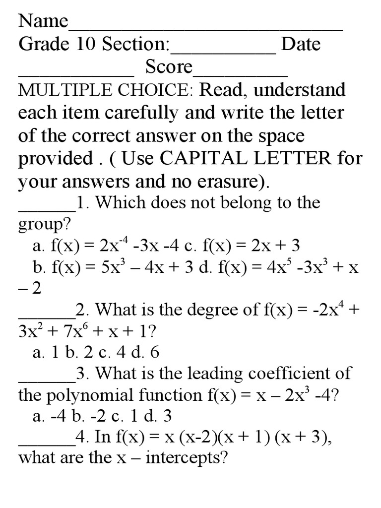 First Monthly Test in Mathematics 10 - Q2 | PDF | Angle | Zero Of A ...