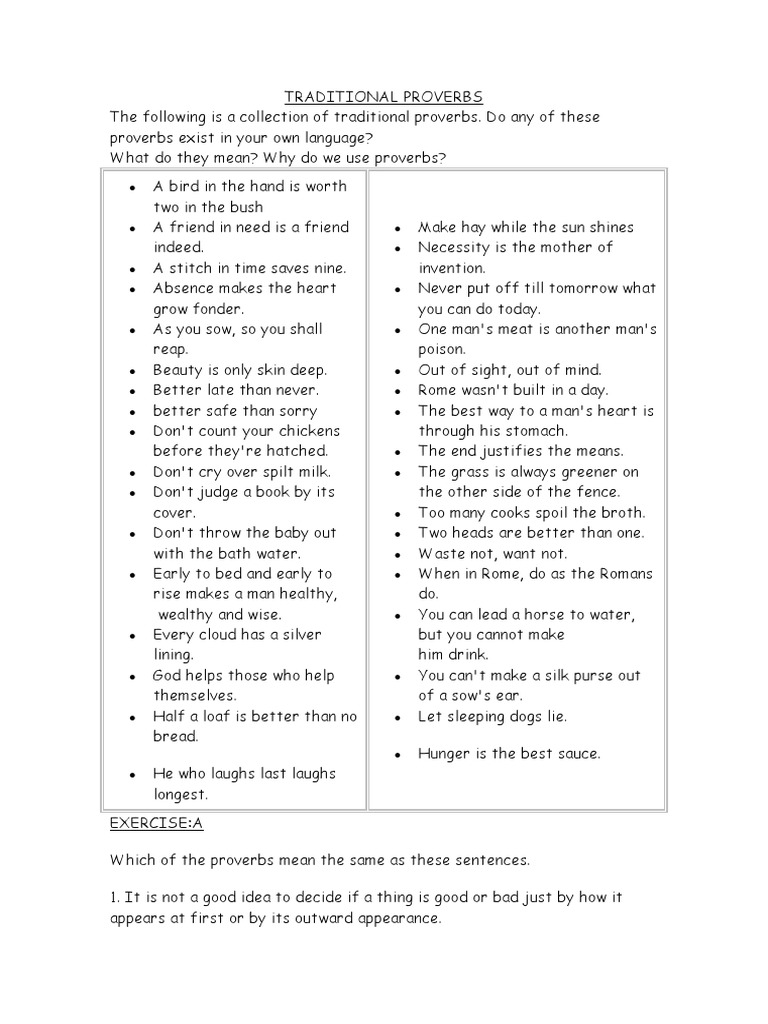Traditional Proverbs | Download Free PDF | Proverb