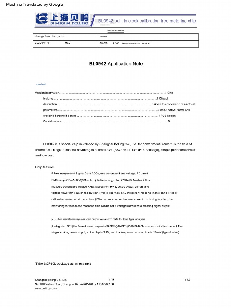 BL0942 App Note - V1.0 - English - Google - Translated | PDF | Resistor ...