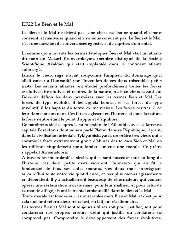 Comprendre le Bien et le Mal | PDF | Mal | Atlantide