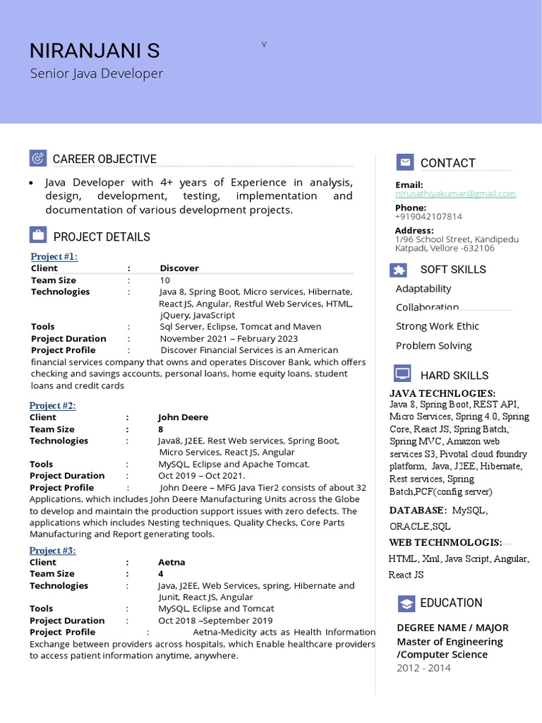 Nirajani S CV | PDF | Spring Framework | Java (Programming Language)